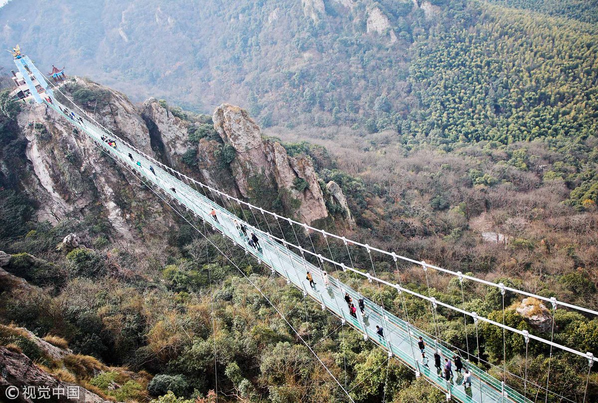 Visitors walk on 188m-high glass bridge at marenqifeng scenic spot in ...