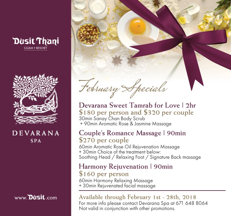 Dusit Thani Guam Resort on Twitter: "Devarana Spa’s February Specials! Available now until ...