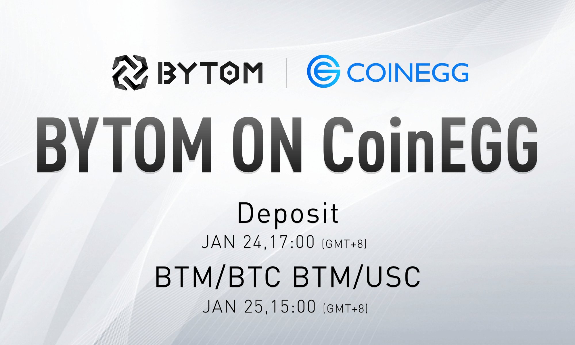 BYTOM BLOCKCHAIN on Twitter: "#Bytom got listed on @CoinEgg_LTD ! Deposit is available today ...