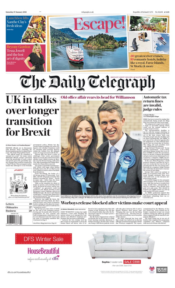 Saturday's Daily Telegraph "UK in talks over longer transition for ...
