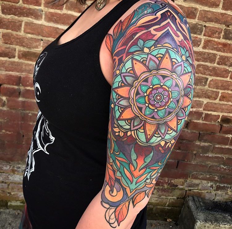 Colorful Mandala Tattoo Sleeve