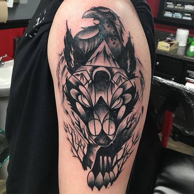 Geometric Crow Tattoo