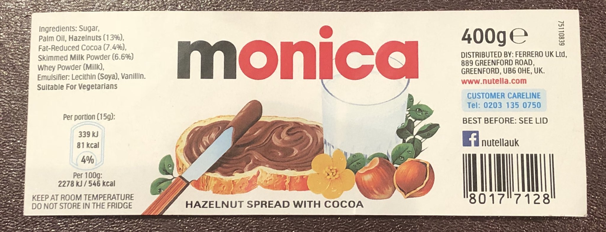 Nutella Label Template