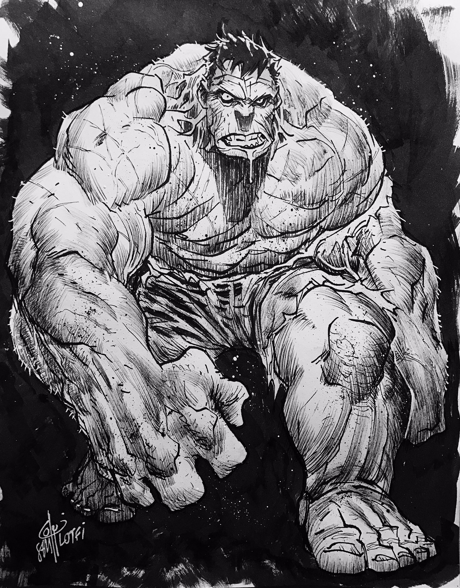 Avengers Hulk Ink Drawing