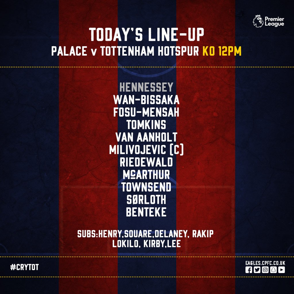 [EPL] 28R· C.팰리스 v 토트넘, 선발 라인업 : 클리앙