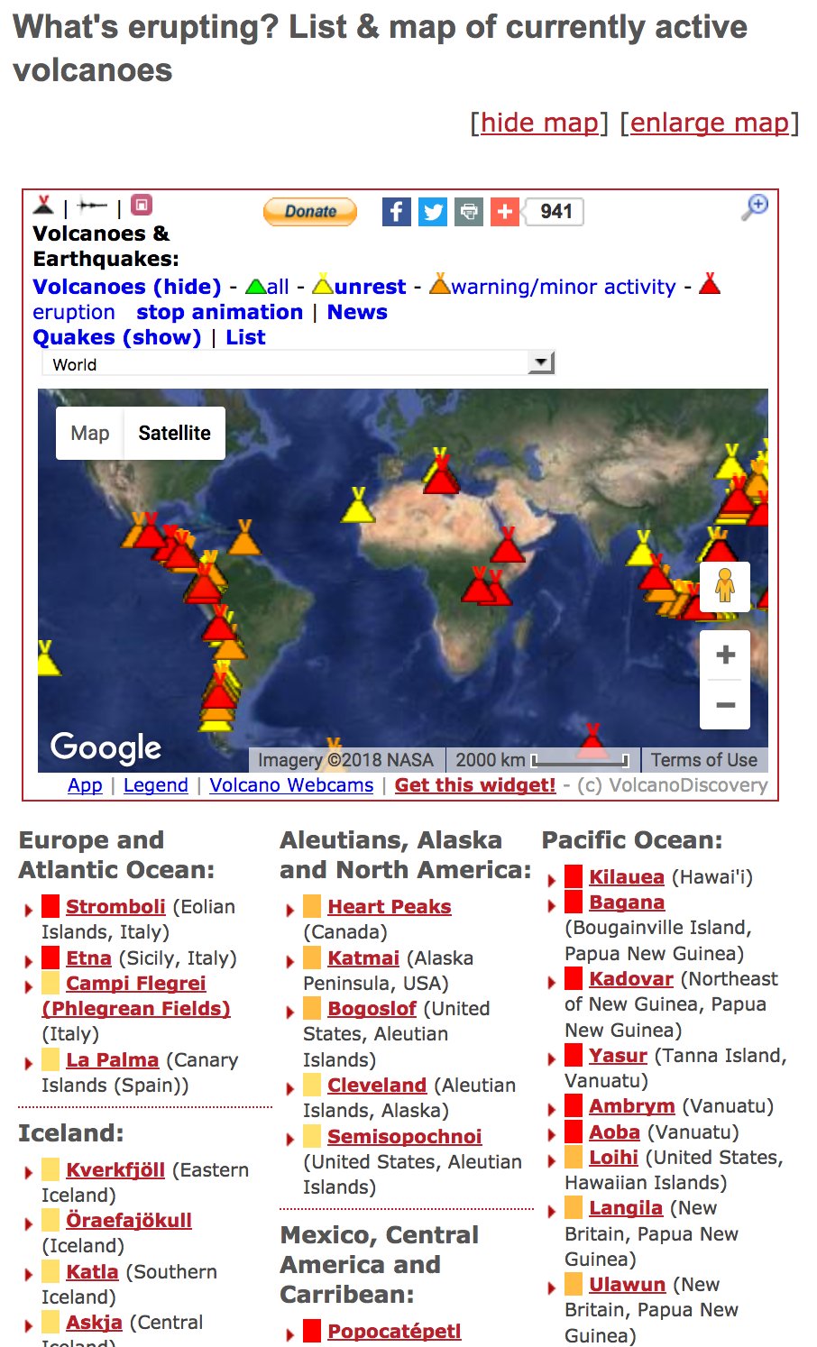 All Active Volcanoes Map