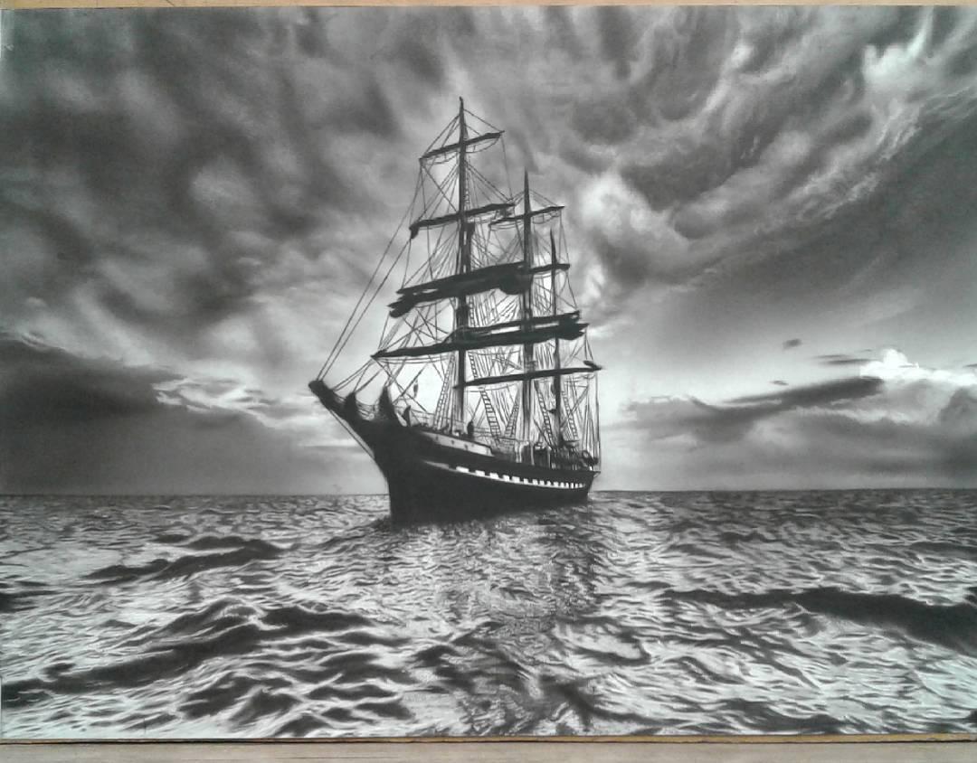 Charcoal Drawing Ocean