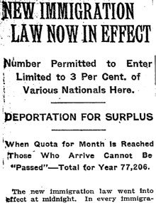 Emergency Quota Act 1920s