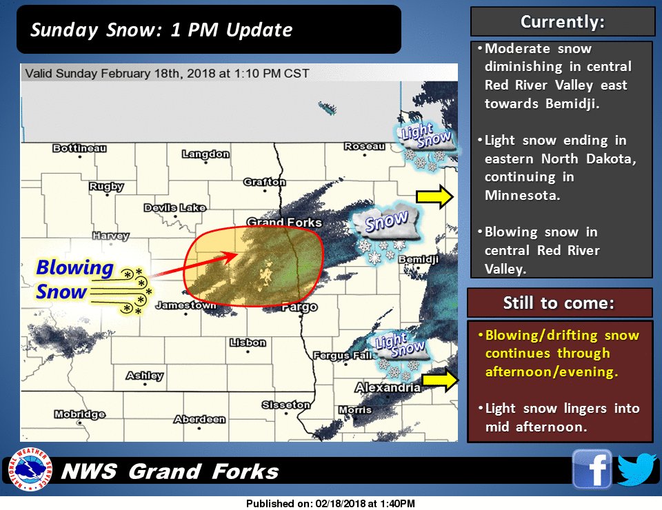 1 PM Update: snow continues to move east out of the area. Blowing snow ...