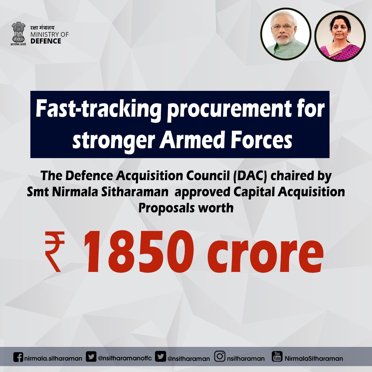 रक्षा मंत्री कार्यालय/ RMO India on Twitter: "Fast-tracking procurement for stronger Armed ...