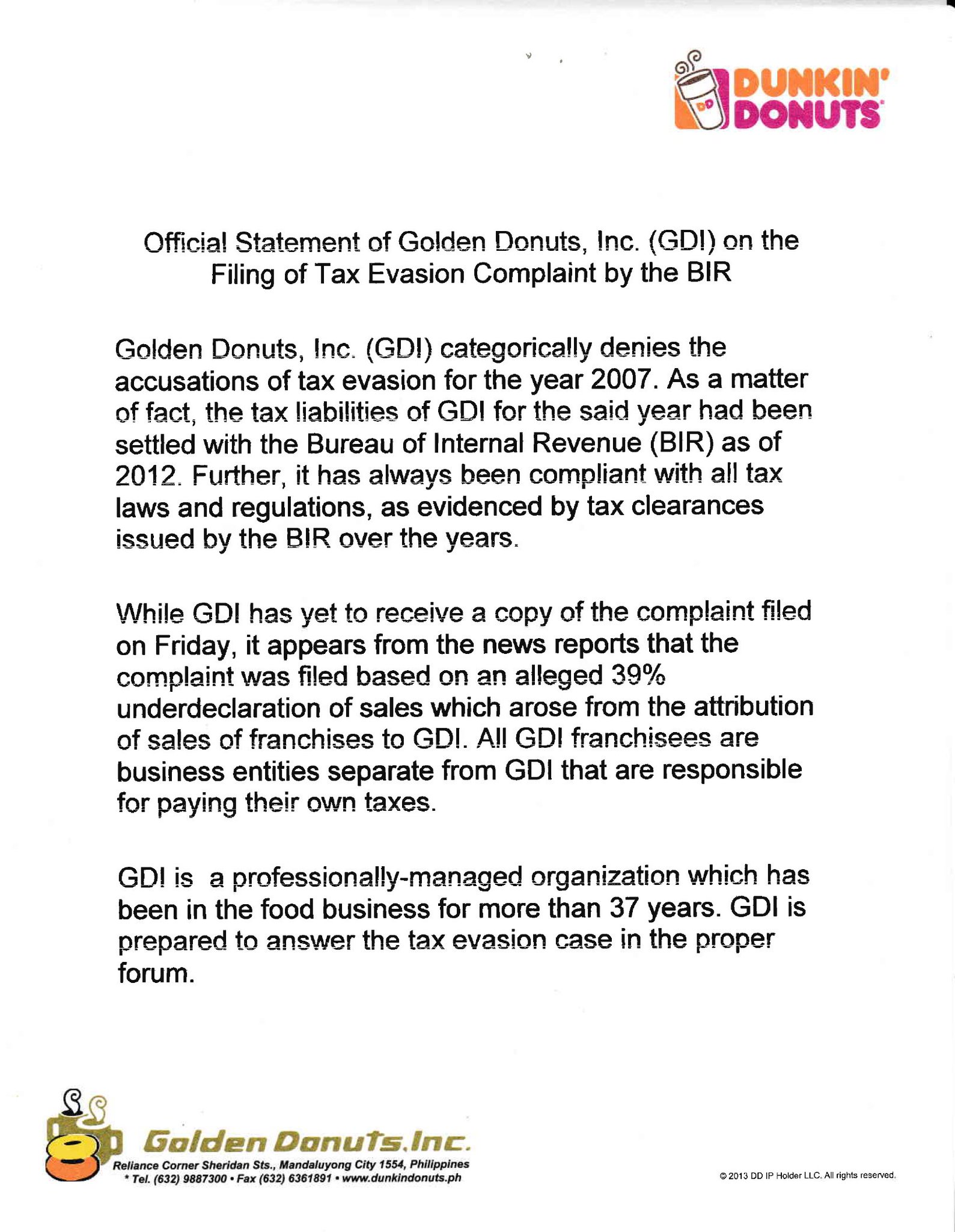 GMA News on Twitter: "READ: Golden Donuts, Inc.’s official statement on the filing of tax ...