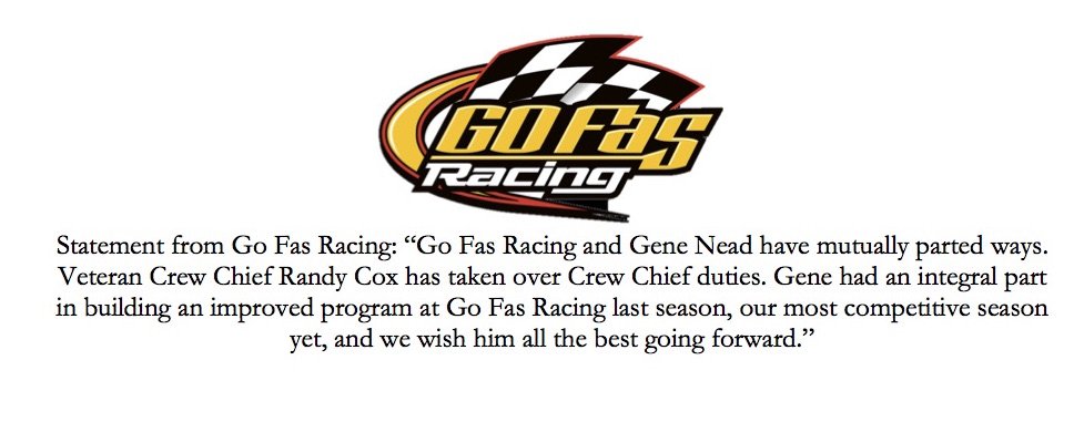 Gene Nead out at GoFas : r/NASCAR