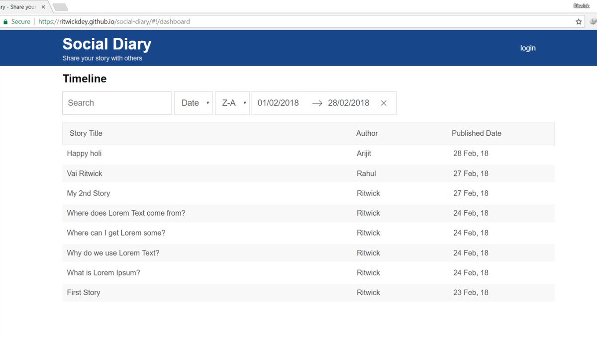 GitHub - ritwickdey/social-diary: A simple story app where people can share their story. Made ...