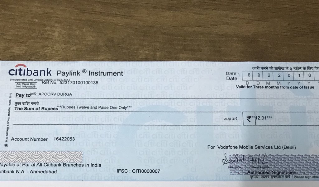 Citibank Sample Cheque