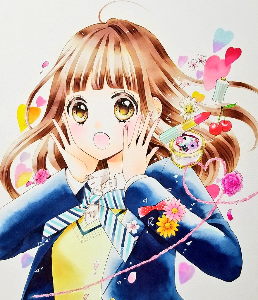 1girl Brown Hair Solo Bow Jacket Flower Long Hair Illustration Images