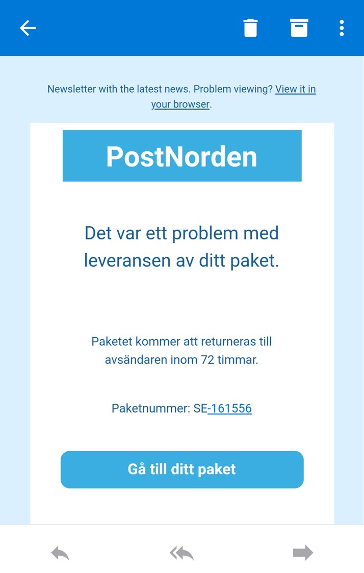 PostNord Sverige on Twitter: "Varning för bluffmail! Det cirkulerar just nu ett bluffmail som ...