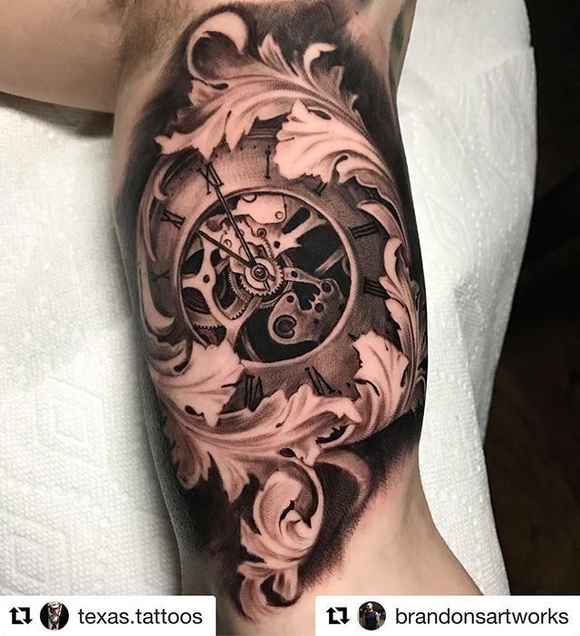 Filigree Clock Tattoos Black And Grey Tattoo Sleeve
