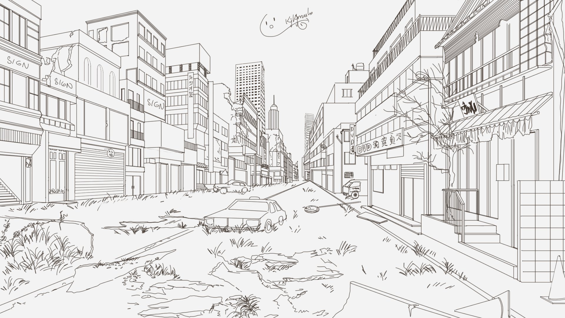 City Street Line Drawing