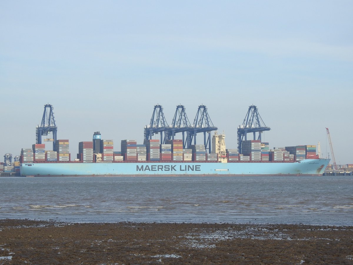 Felixstowe from Harwich today. CSCL PACIFIC OCEAN; MUNKEBO MAERSK ...