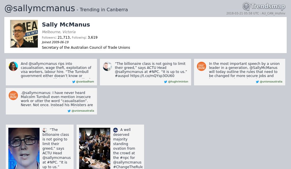 Trendsmap Canberra on Twitter: "Sally McManus, @sallymcmanus is now trending in #Canberra https ...