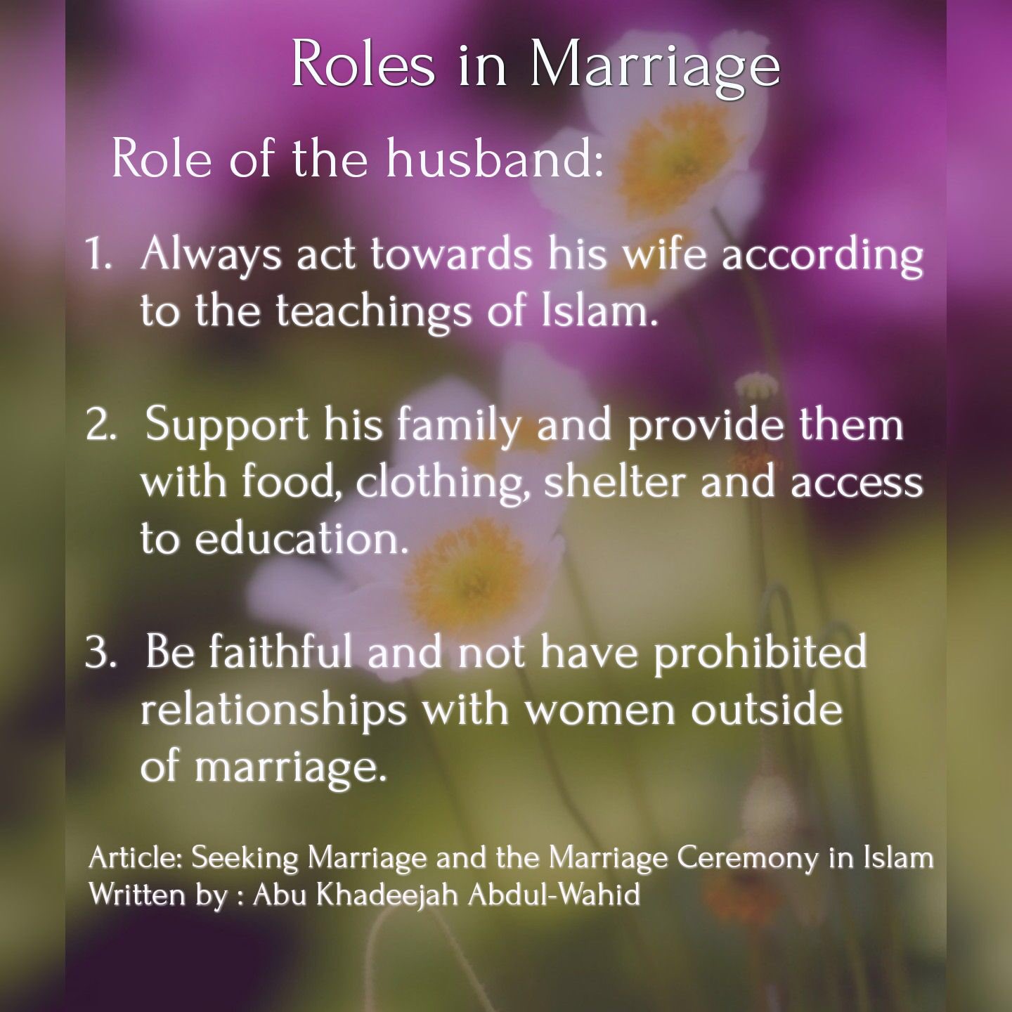 Roles Of Husband In Islam