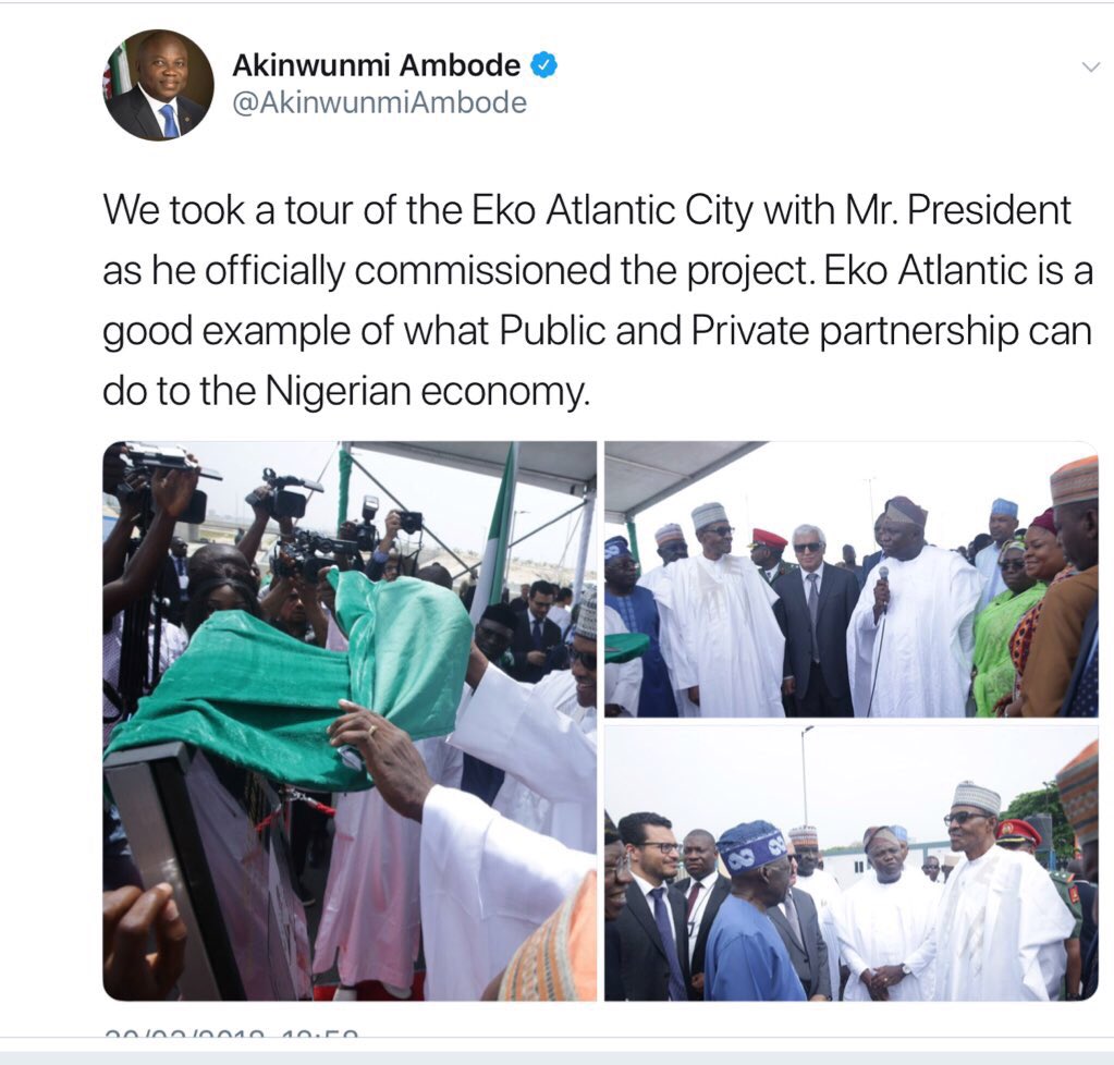 Adetutu Balogun on Twitter: "In 2013 - GEJ commissioned Eko Atlantic. In 2018 - PMB ...
