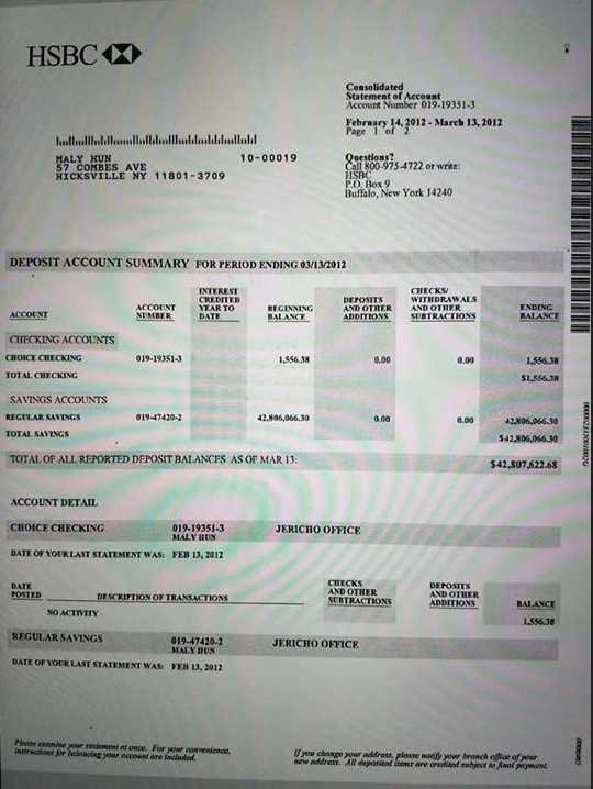 Bank Statement Million