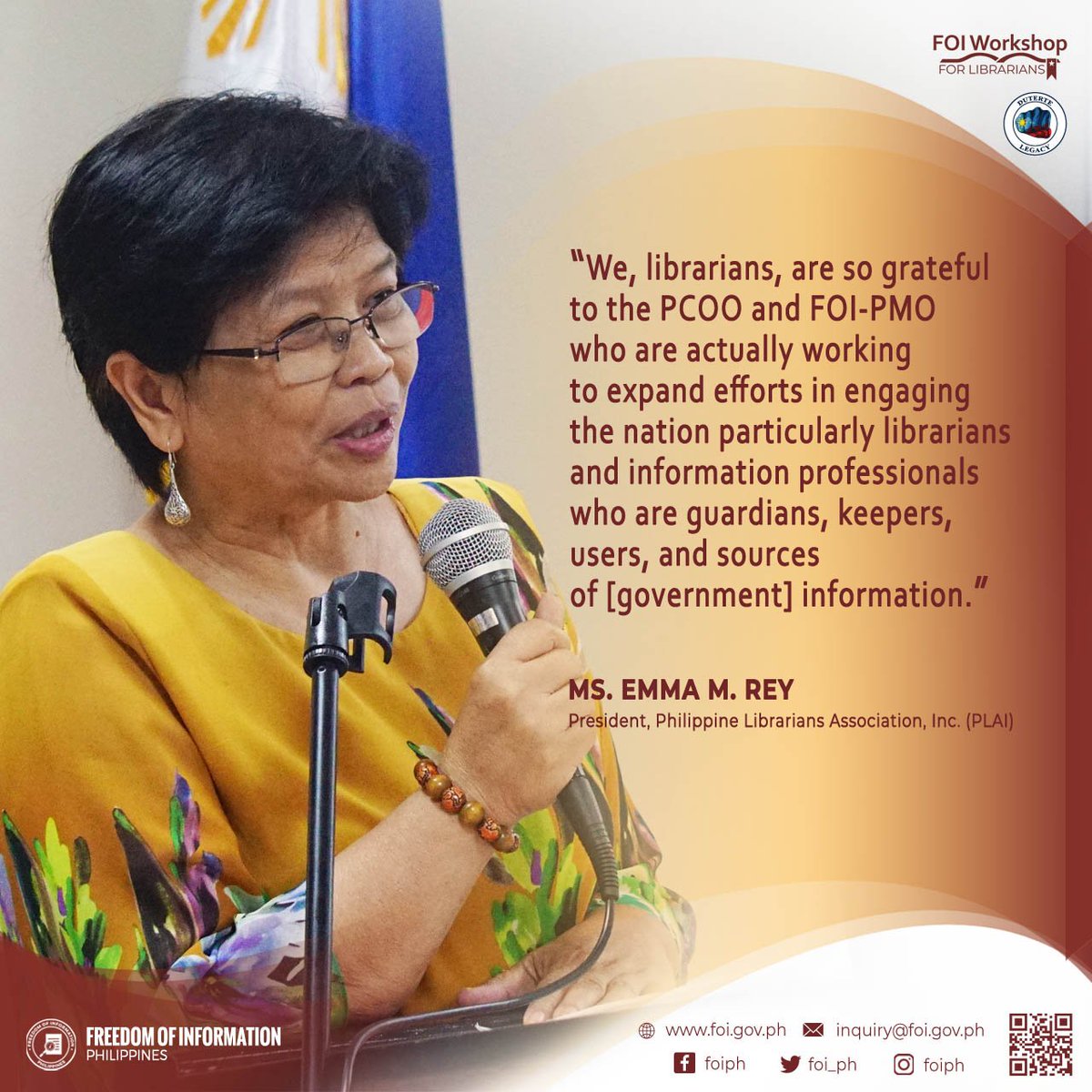 FOI Philippines on Twitter: "Speaker Ms. Emma Rey, President of the Philippine Librarians ...