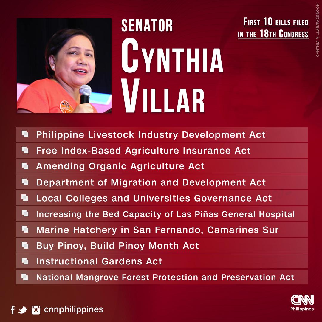 CNN Philippines on Twitter: "First 10 bills filed by Senator Cynthia Villar in the 18th Congress ...