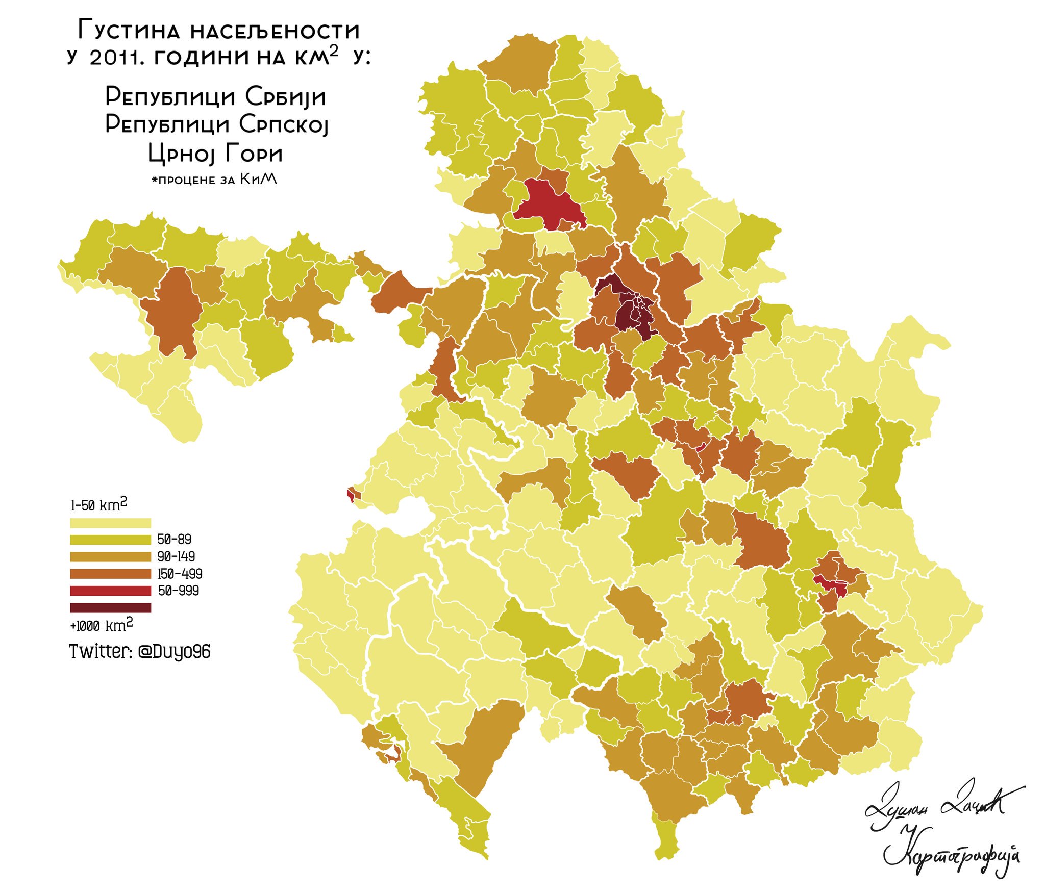 Montenegro Population Density Map