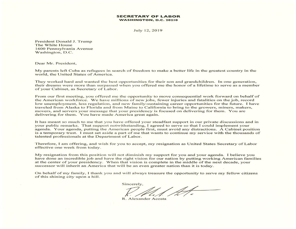 Acosta's resignation letter | Scoopnest