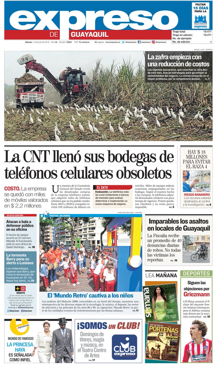 ¡Feliz fin de semana! Compartimos la portada de este sábado 13 de julio ...