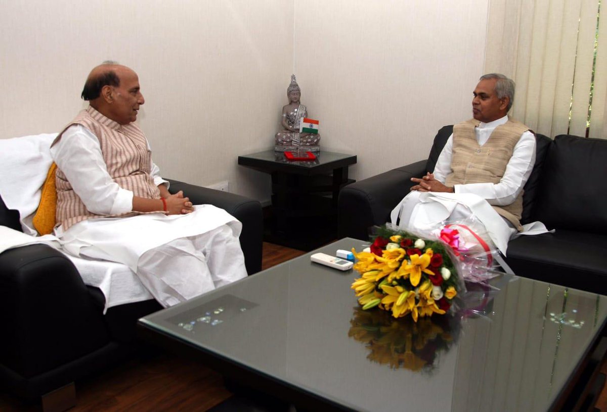 Delhi: Governor of Gujarat, Acharya Dev Vrat called Defence Minister Rajnath Singh, today. | ANI ...
