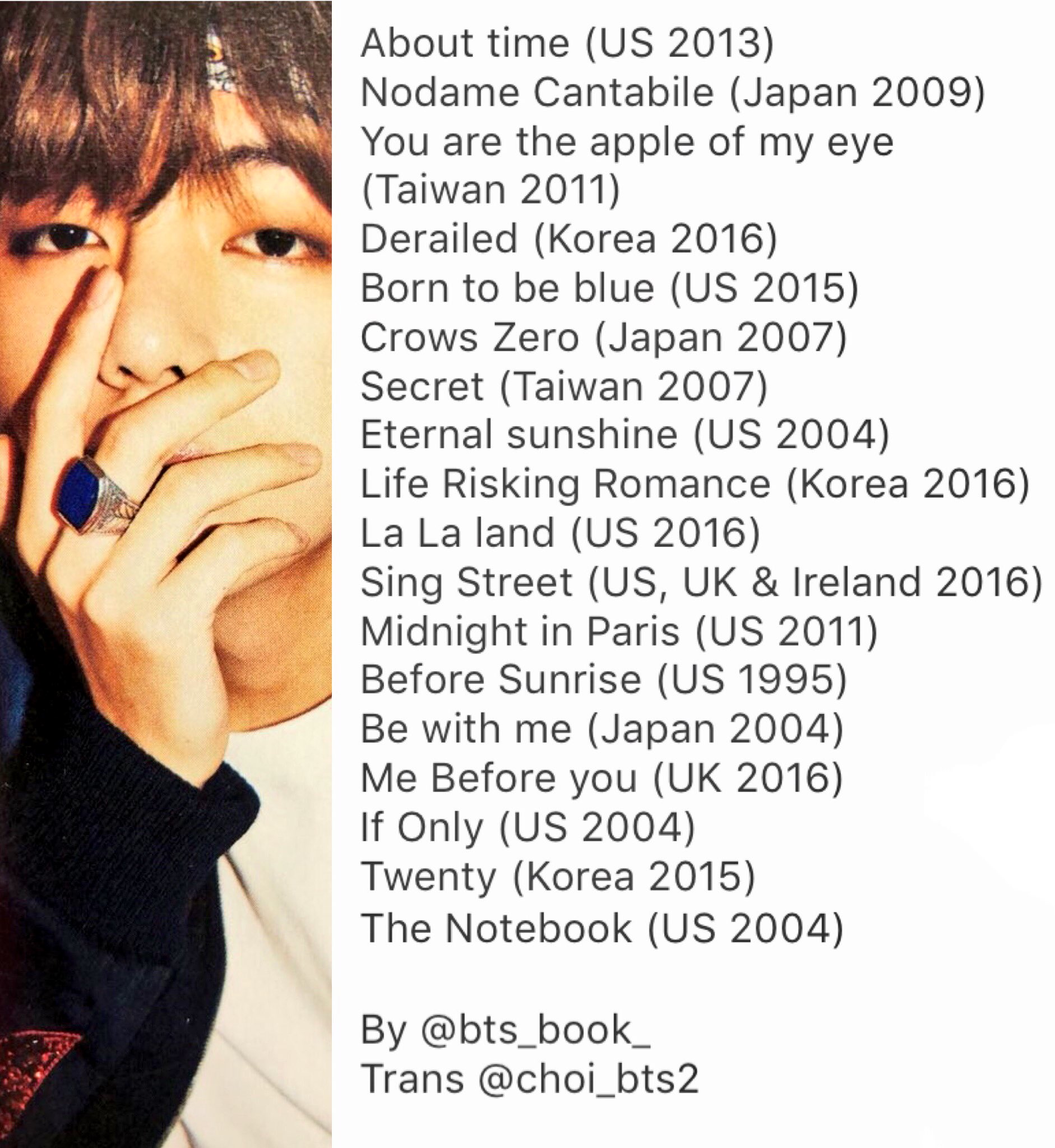 Soo Choi 💜 (REST) on Twitter: "The movie list V recently recommended & mentioned(1/2) Some of ...