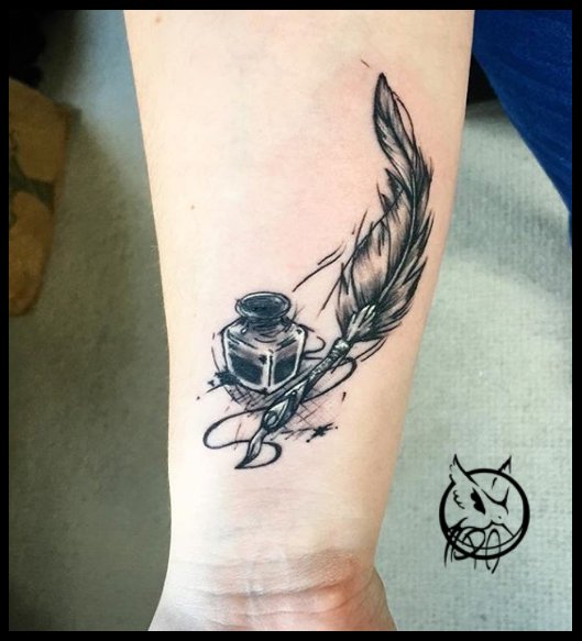Quill And Ink Pot Tattoo