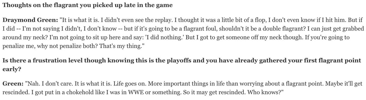 [Slater] Full Draymond Green quote on his flagrant, which he says was a ...