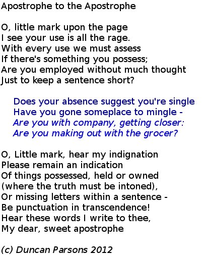 Apostrophe Poem Examples