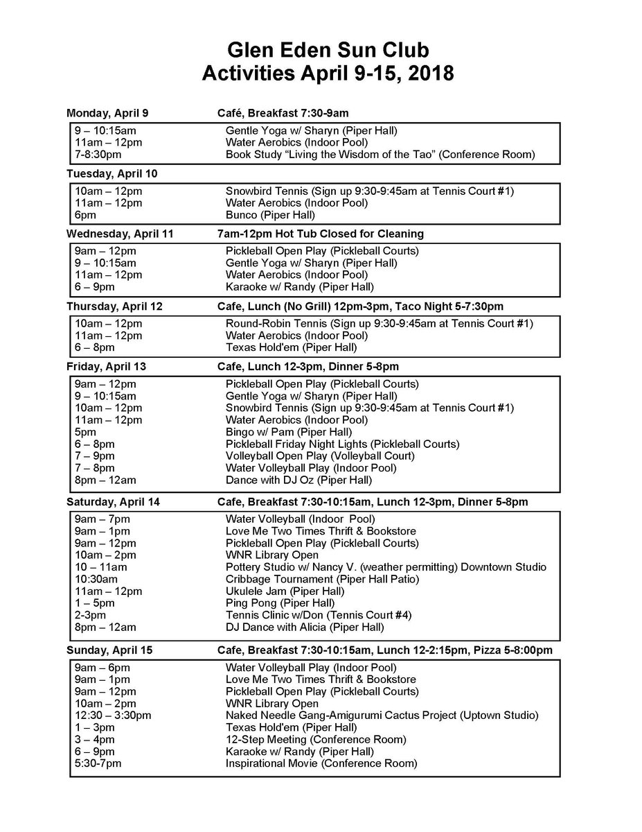 Amenities - Glen Eden Sun Club Southern California's Premier Nudist Resort