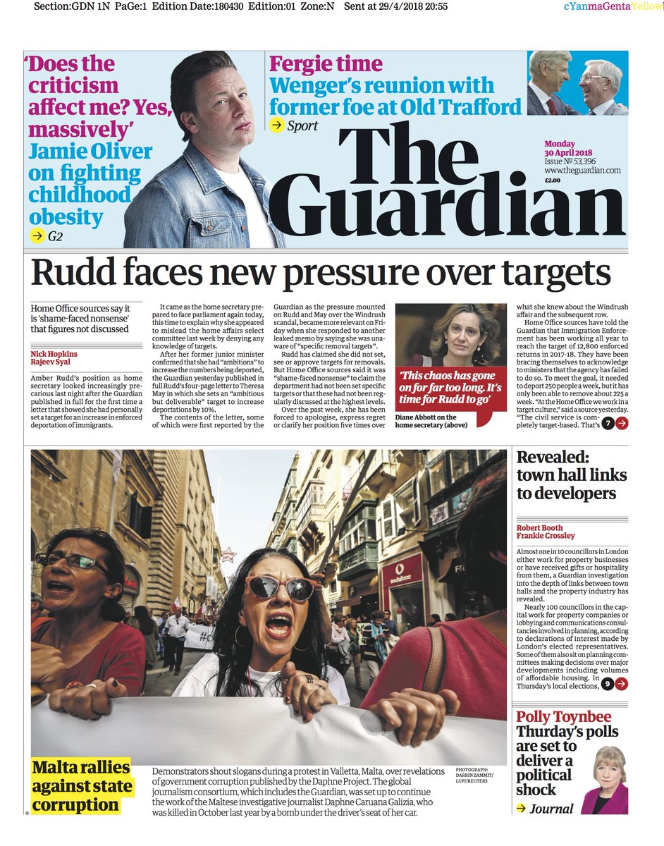 The guardian front page, monday 30 april 2018: rudd faces new pressure ...
