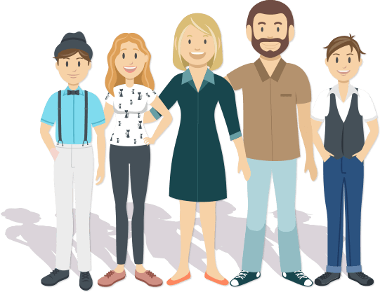 Cartoon Family Of 5 People