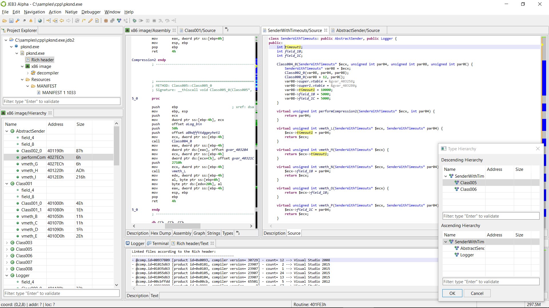 JEB Decompiler on Twitter: "C++ Discovery, Reconstruction, and Decompilation for x86 files in ...