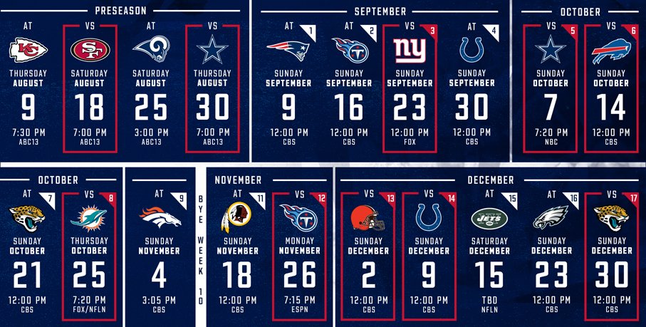 2018 NFL Regular Season Schedule Release - Houston Texans ...