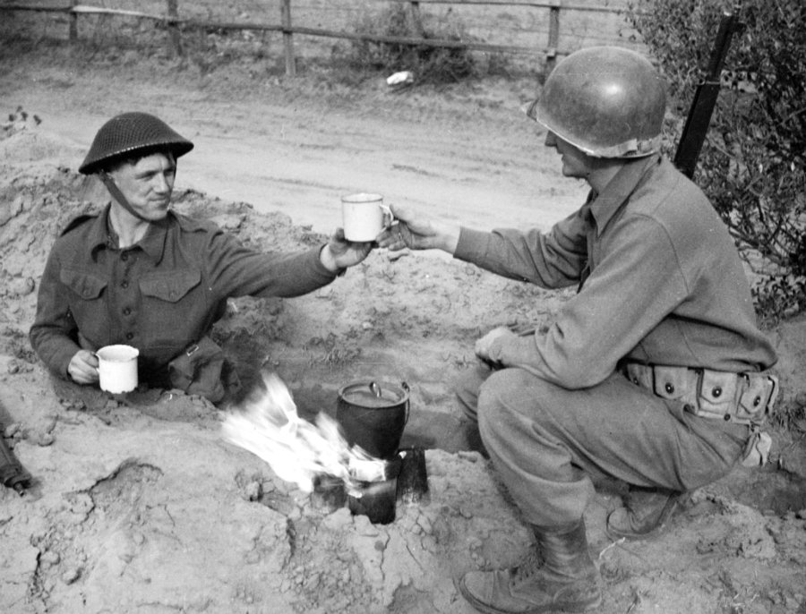 British soldier shares cup tea American soldier Anzio February ...
