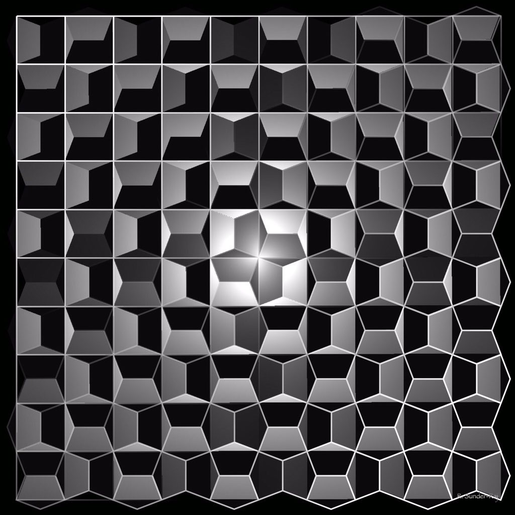 Cairo tiling from dodecahedrons and cubes / Twitter