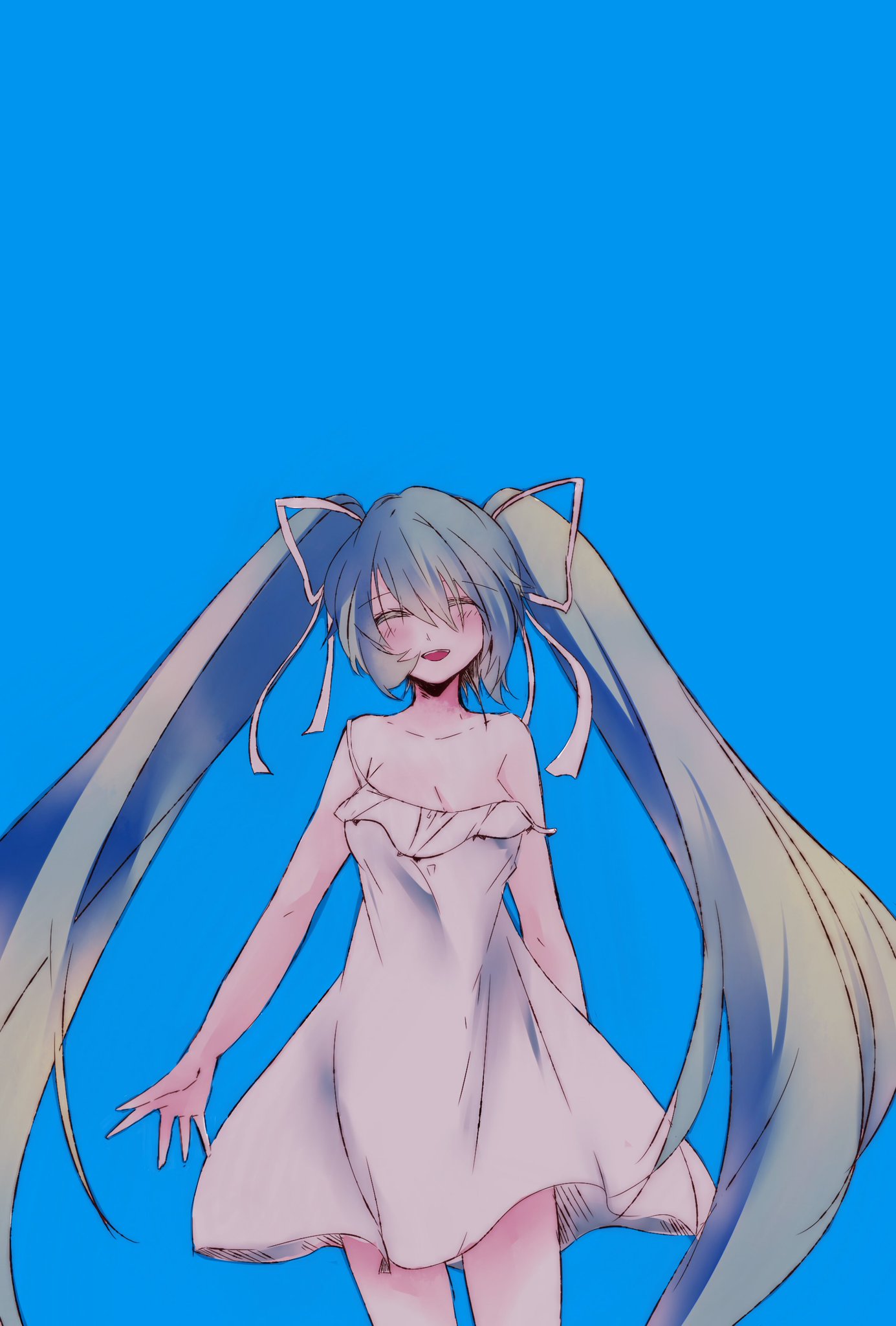 piapro@ありがとう10周年！ on Twitter: "gatona39さんのちょっと照れたような笑顔のミクさん！白いワンピースと統一している白い、シンプルなリボンも良いですね(*´艸 ...