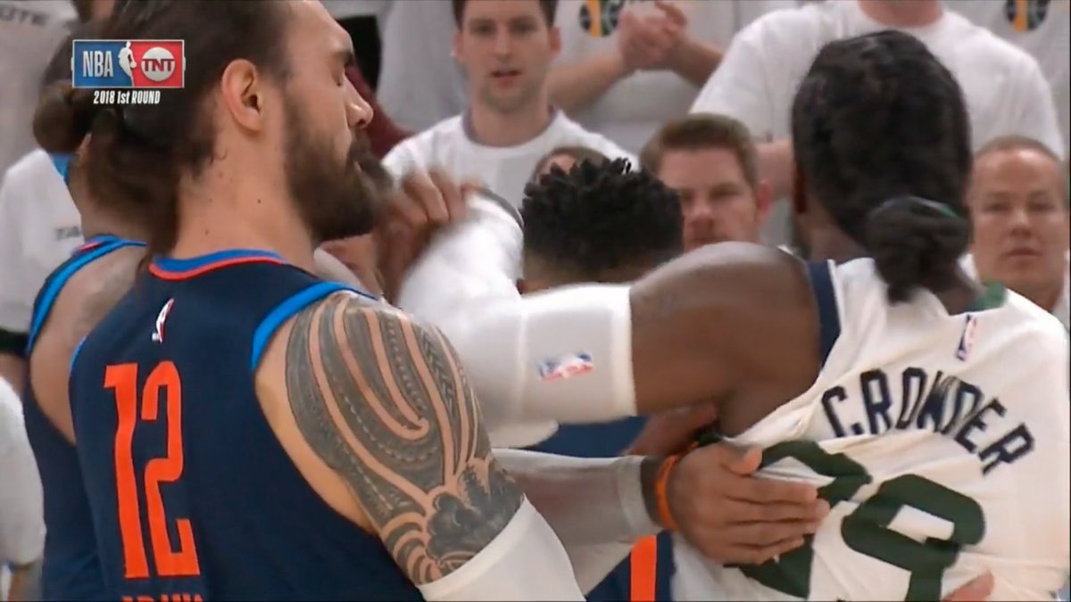 Steven Adams got elbowed in the face by Jae Crowder HE DIDN'T EVEN ...