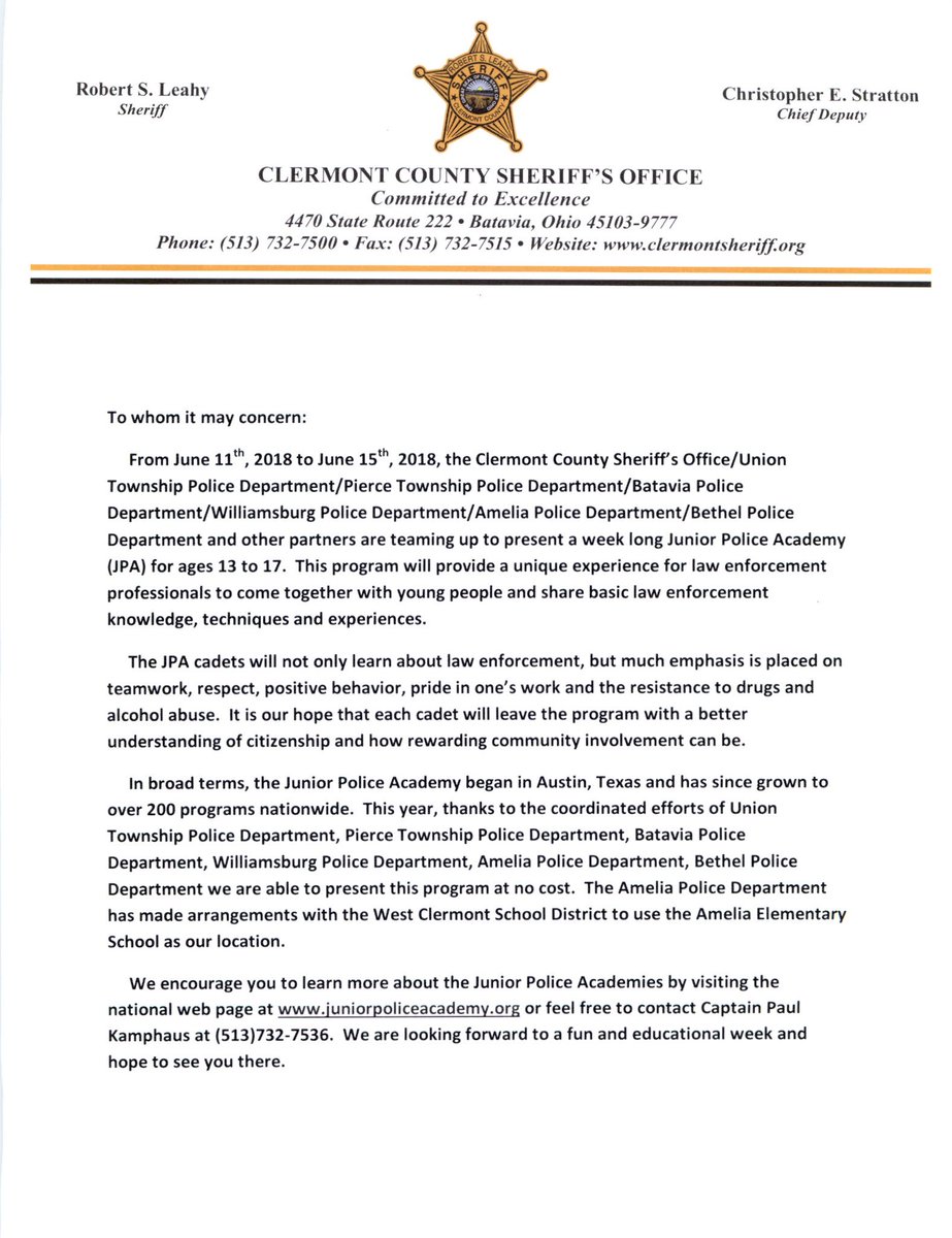 Letterhead Clermont County Sheriff