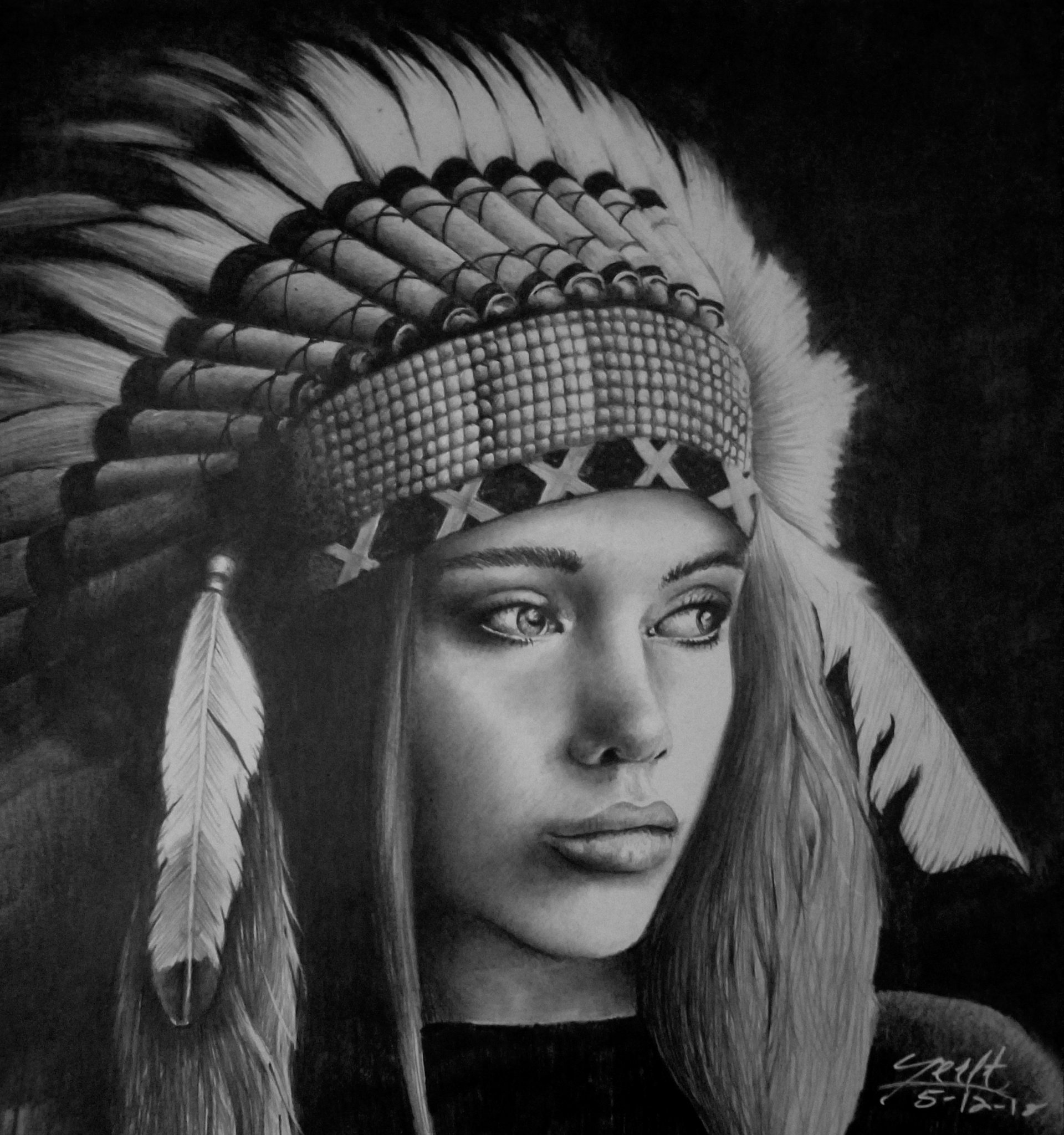 Beautiful Native American Girl Drawing