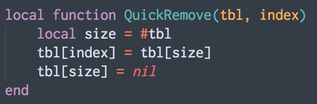 sleitnick on Twitter: "Using 'table.remove' is pretty slow. If you don't care about the order of ...