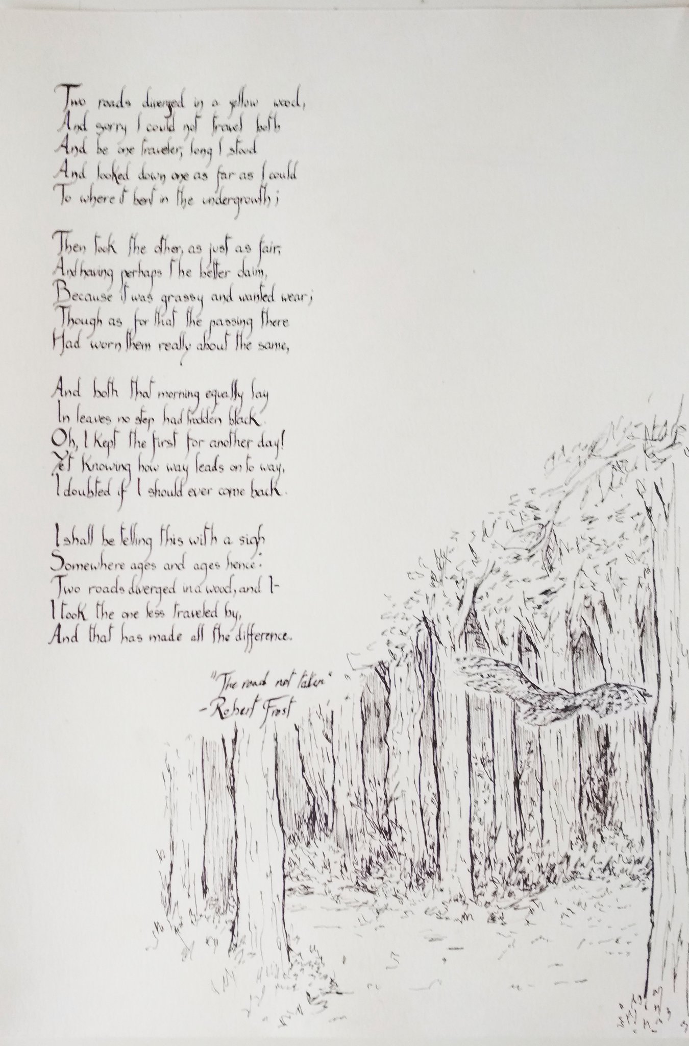 The Road Not Taken By Robert Frost Drawing